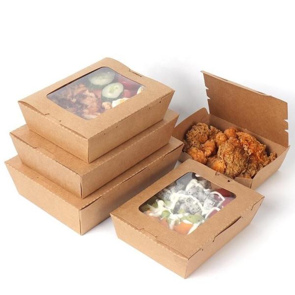 Quality Disposable recyclable custom takeaway salad box kraft paper food packaging box for sale