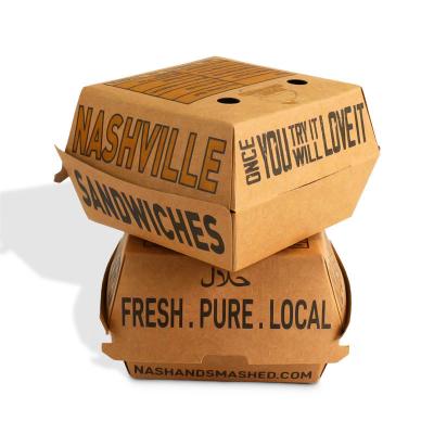 China Eco-friendly and oil resistant customized hamburger box PE laminated kraft paper fast food takeaway packaging box for sale