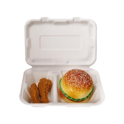 China Customized Burger Box Biodegradable 2-Room Disposable Sugarcane Lunch Box Takeout Burger Box for sale