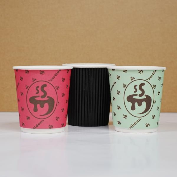 Quality Beverage Industrial Disposable Coffee Cup With Lid Corrugated Wallpaper Single for sale