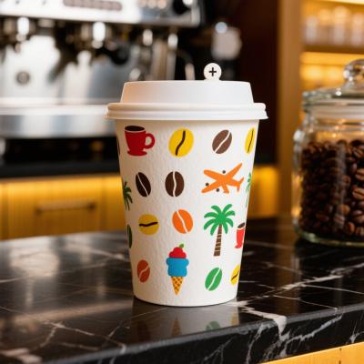 China Disposable double-layer coffee paper cup eco-friendly custom logo, water-based coating paper cup with lid for sale