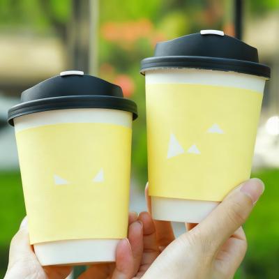 China Custom Printed Double-Layer Heat Insulation Hot Coffee Paper Cup with Leak-Proof Lid for sale