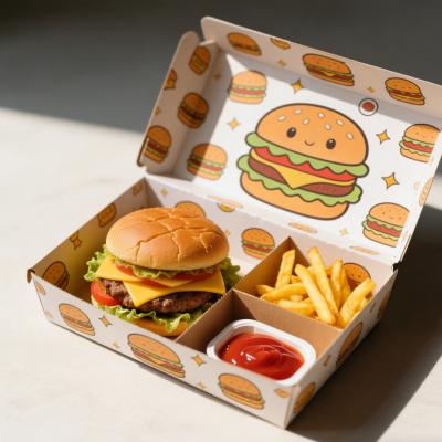 China Eco-friendly custom printed logo recyclable corrugated paper fast food delivery burger and french fry paper box for sale