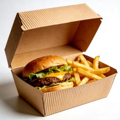 China Custom Logo Printing Eco-Friendly Corrugated Paper Heat & Oil Resistant Clamshell Burger Box for sale