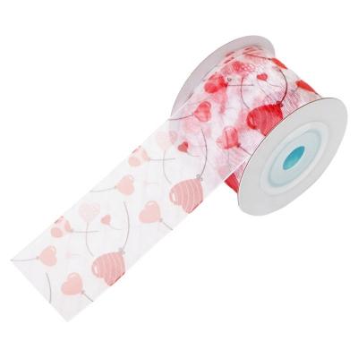 China MSD Ribbon Gift Packaging Valentijnsdag Hart Liefde Print Organza Ribbon voor Bloemen Te koop