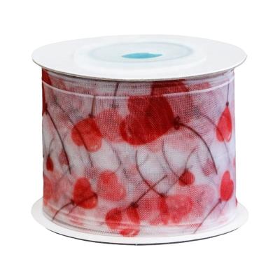 China Valentijnsdag Hart Organza Ribbon 3,5cm voor High Tenacity Kerst Decoratie Te koop