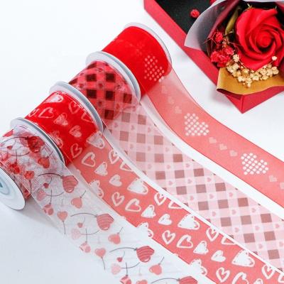 China Valentijnsdag Hart Organza Ribbon 3,5cm voor High Tenacity Kerst Decoratie Te koop