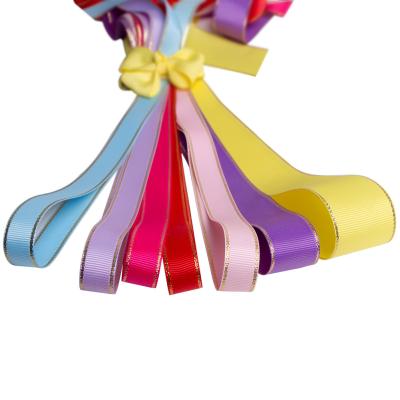 China 100% polyester dubbel gezicht metaal goud rand grofkorrel lint voor bloemen Te koop