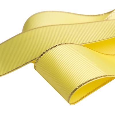 China 100% polyester dubbel gezicht metaal goud rand grofkorrel lint voor bloemen Te koop