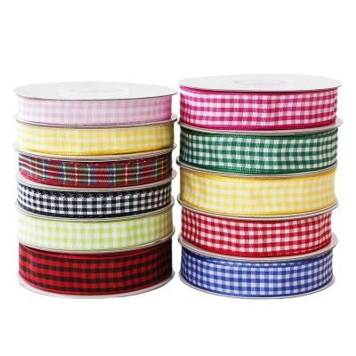 China Jacquard 10mm Plaid Ribbon Drahtgebundenes Burlap Ribbon in verschiedenen Farben für und anpassbar zu verkaufen