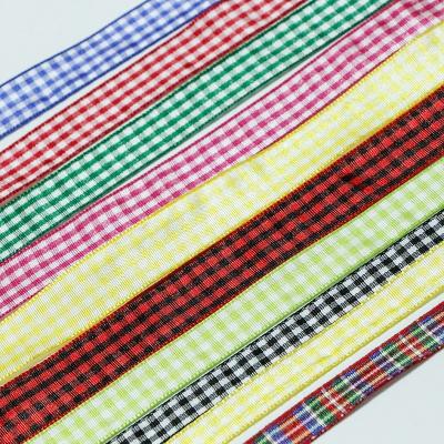 China Jacquard 10mm Plaid Ribbon Drahtgebundenes Burlap Ribbon in verschiedenen Farben für und anpassbar zu verkaufen