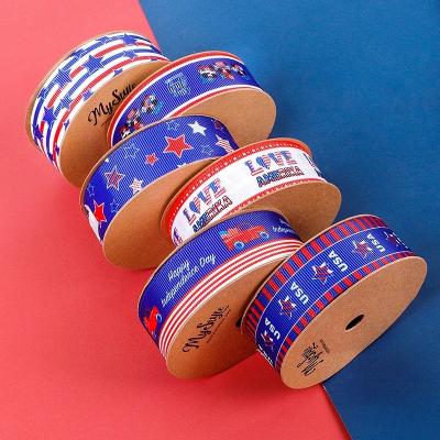 中国 独立記念日 グログラインリボン 25mm 3ヤード/ロール ダブルフェイススターズ 販売のため