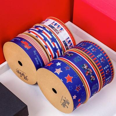中国 独立記念日 グログラインリボン 25mm 3ヤード/ロール ダブルフェイススターズ 販売のため