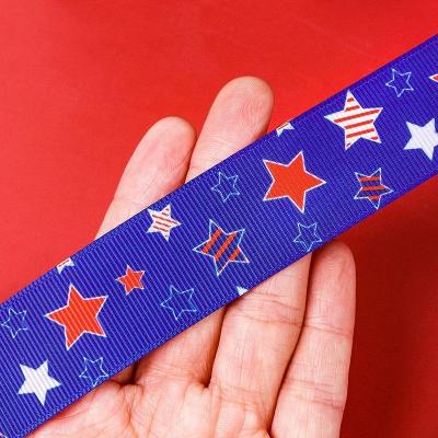 中国 独立記念日 グログラインリボン 25mm 3ヤード/ロール ダブルフェイススターズ 販売のため