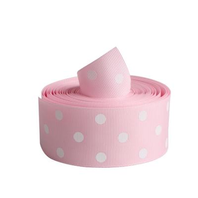 Cina 38 mm poliestere rosa Polka Dot Grosgrain Nastro all'interno di tessuto stampato Tipo Grosgrain in vendita