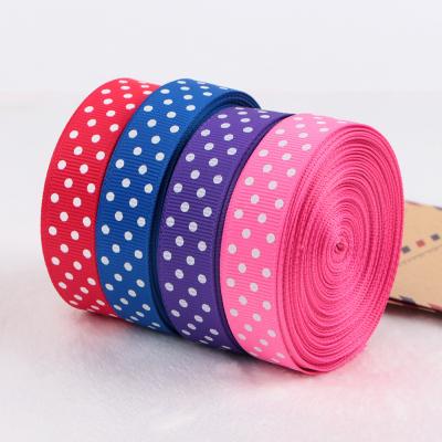 China 16mm White Polka Dot Printed Grosgrain Ribbon for in Double Face Style for sale