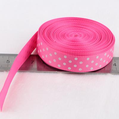 China 16mm White Polka Dot Printed Grosgrain Ribbon for in Double Face Style for sale