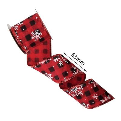 China Sustainable Wired Edge Burlap Ribbon 63mm Christmas Tree Linen Edge Customizable for sale