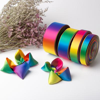China Dark Rainbow Double Face Satin Ribbon Ons sterkste wasbare lint voor distributie Te koop