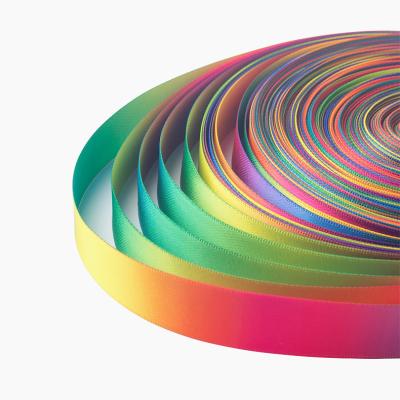 China Dark Rainbow Double Face Satin Ribbon Ons sterkste wasbare lint voor distributie Te koop
