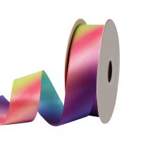 China Personalized Gradient Rainbow Colors Satin Printed Ribbons with Customized Patterns for sale