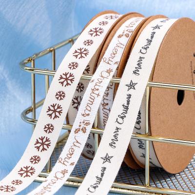 China Screen Ink Printed Cotton Ribbon for Celebrations Feestelijk kerstontwerp Te koop