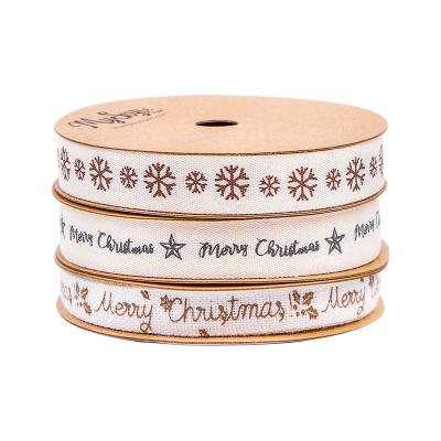 China Screen Ink Printed Cotton Ribbon for Celebrations Feestelijk kerstontwerp Te koop