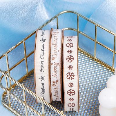 China Screen Ink Printed Cotton Ribbon for Celebrations Feestelijk kerstontwerp Te koop