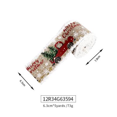 China 63MM MSD Christmas Wired Burlap Ribbon with Snow and Candy Print Create Festive Decor for sale