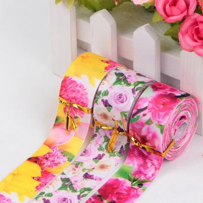 Cina Tipo di tessuto Grosgrain Nastro floreale in poliestere personalizzato con logo stampato in vendita