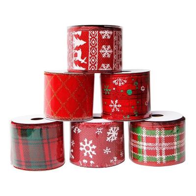 China Gedrukt draad van de borstel lint aangepast voor kerstcadeautjes door MSD Ribbon 2.5 inch Te koop
