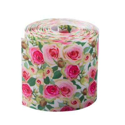 China Thermal Transfer Print 3 Inch Grosgrain Ribbon By The Yard Single Face Rose Pattern for sale