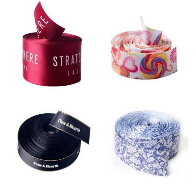 China Recycled Printed Grosgrain Silk Satin Gift Ribbons met Embossed Logo 25mm 1 inch Te koop
