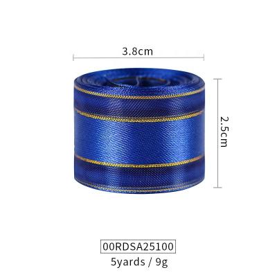 中国 25mm ダークブルー オルガンザ サテン リボン ゴールド エッジロール 飾り付け OEM ODM サービス 販売のため