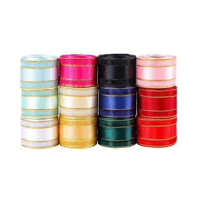 China 5 Yards Per Roll White Organza and Satin Ribbon With Gold Edge Roll Other Fabric Type for sale