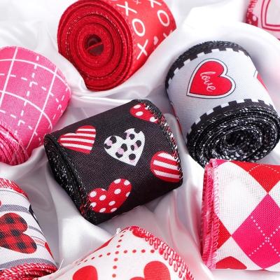 Cina MSD 2,5 pollici Love Heart Pattern Wired Edge Ribbon per il giorno di San Valentino Regali fatti a mano in vendita