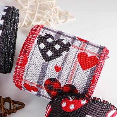 Cina MSD 2,5 pollici Love Heart Pattern Wired Edge Ribbon per il giorno di San Valentino Regali fatti a mano in vendita