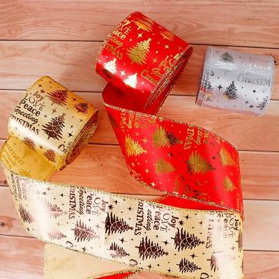 Cina Nastro MSD Decorazione natalizia Nastro satinato con modello natalizio dorato in vendita
