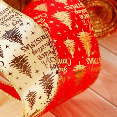 Cina Nastro MSD Decorazione natalizia Nastro satinato con modello natalizio dorato in vendita