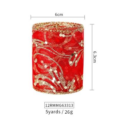 China Voorbeeld Gratis Organza Ribbon Met Sequins Kerst Ribbon Gelukkig Kerstmis Te koop