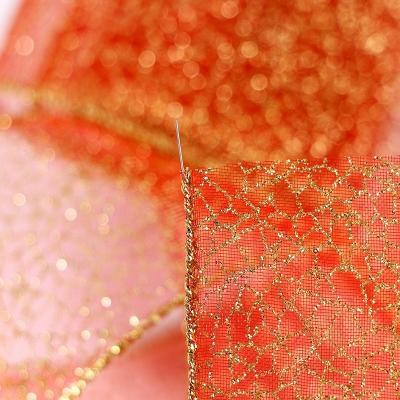 China Voorbeeld Gratis Organza Ribbon Met Sequins Kerst Ribbon Gelukkig Kerstmis Te koop