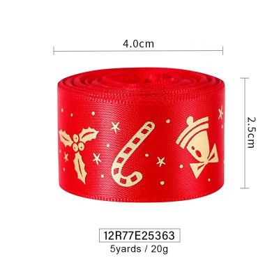 China 100% Polyester Red Ribbon With Gold Christmas Pattern For Holiday Decoration MSD Ribbon for sale