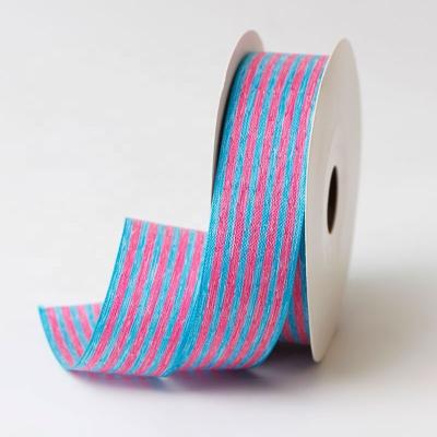 China Wired Burlap Ribbon Spool Roll 100% Polyester Stripe Burlap Fabric for sale