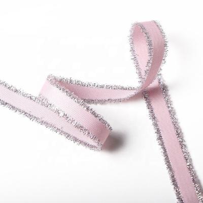 China Solid Color Polyester Silver Purl Grosgrain Fringe Ribbon for DIY Craft Projects for sale