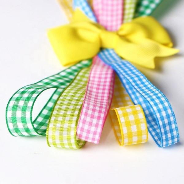 Quality 1" Width Polyester Gingham Ribbon Perfect for DIY Craft Plaid Ribbon for sale