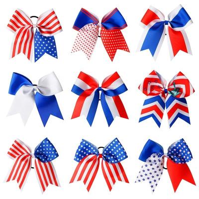 Cina Decorazione dei capelli delle ragazze American Red White Patriotic Festival Hair Bow con fascia elastica in vendita