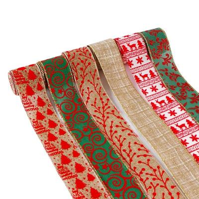 Cina Double Face Style MSD 6.3cm Wire Edge Natural Jute Burlap Ribbon Rolls per la decorazione dell'imballaggio dei regali di Natale in vendita