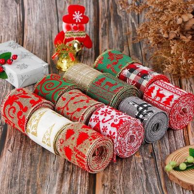 Cina Double Face Style MSD 6.3cm Wire Edge Natural Jute Burlap Ribbon Rolls per la decorazione dell'imballaggio dei regali di Natale in vendita