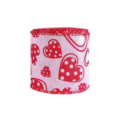 China Love Pattern Printed Pink Burlap Ribbons for DIY Craft Wedding Party Decoration Design for sale