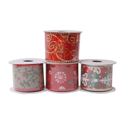 Cina Larghezza 2' 1/2' Riciclata Rossa e Oro Con filo di filo Merry Christmas Ribbon per decorazione dell'albero in vendita